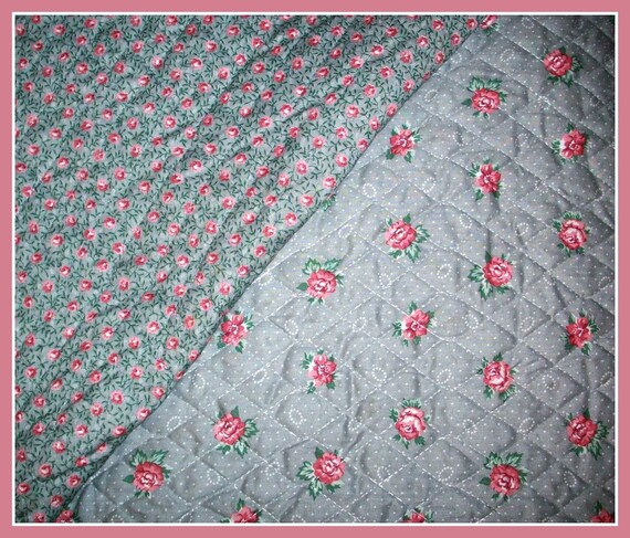 Items similar to Pre-Quilted Double Sided Fabric - Shabby Pink Roses ...
