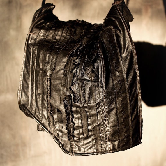 Items similar to shredded leather bag on Etsy