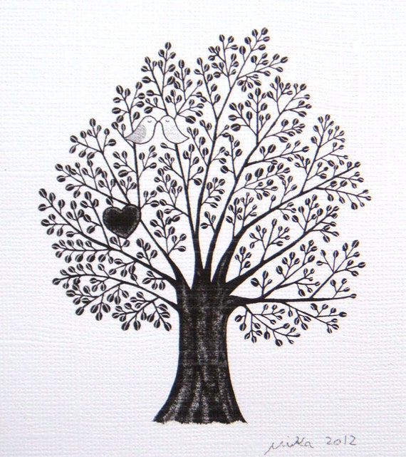 Tree of Love Ink Drawing Print Black & White Wall Art Love