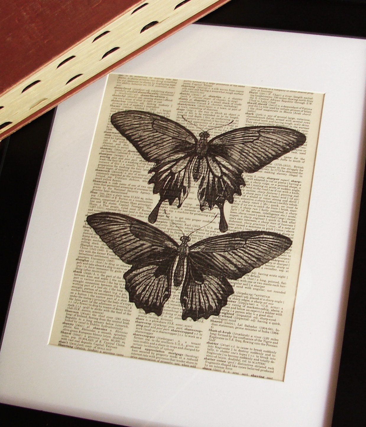Vintage DICTIONARY Art Print Butterfly Illustration 8x10