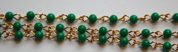 Vintage Jade Green Plastic Beaded Chain Gold by yummytreasures
