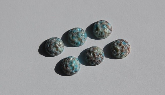 Vintage Bumpy Turquoise Matrix Glass Cabochon 10mm cab813F