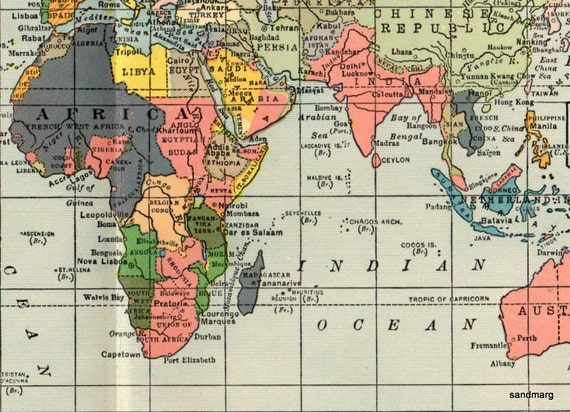 1934 Map of the World Galls Stereographic Projection