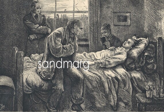 Items similar to 1875 Victorian Steel Engraving Print Deathbed Scene ...