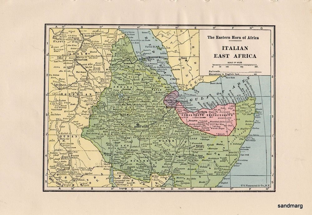 1940 Map of Italian East Africa and Somaliland Protectorate
