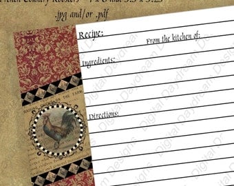 Rooster recipe cards | Etsy