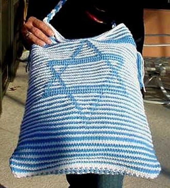 Israeli Flag Illusion Knit Tote Bag Pattern Jewish