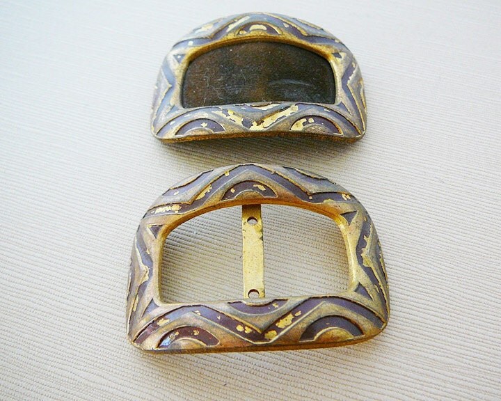 Vintage .. Buckle Antique Shoe France Brass Pair by dibabeads