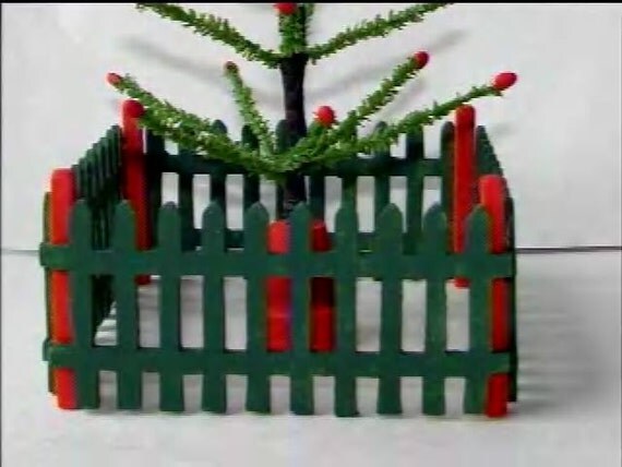 Victorian Christmas Feather Tree with Wooden Fence