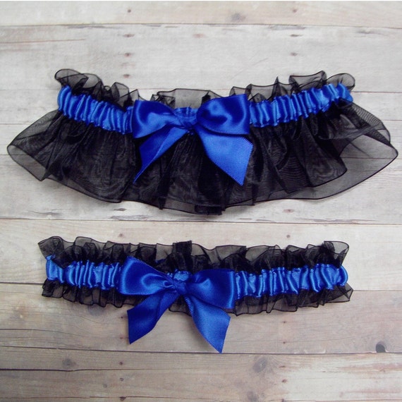 Items Similar To Black And Royal Blue Wedding Garter Set Big Bow On Etsy