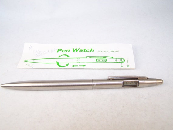 Vintage 70s LCD Watch Clock Ball Point Pen