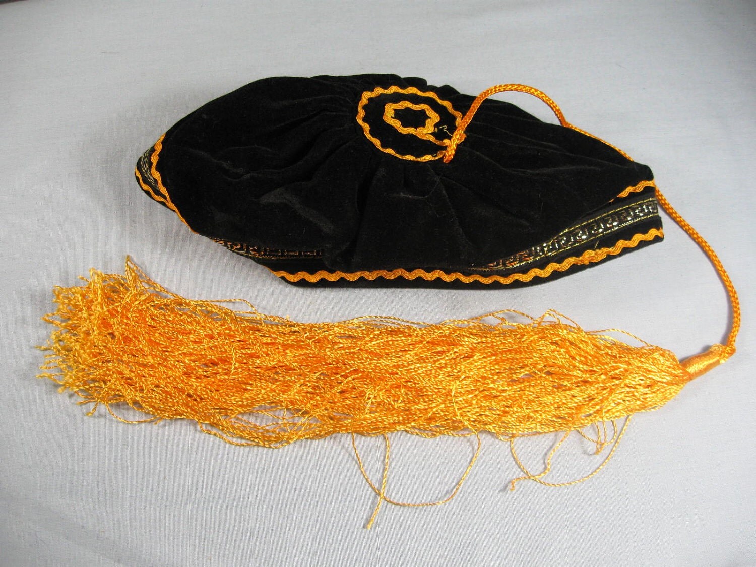 Vintage 70s Greek Ethnic Folk Art Hat With Tassel