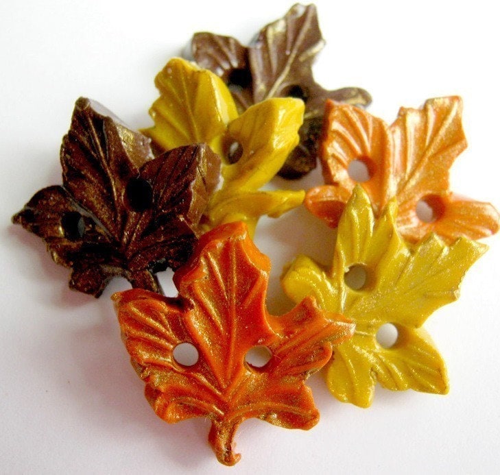 Autumn Leaves handmade buttons set of 6 by TessaAnn on Etsy