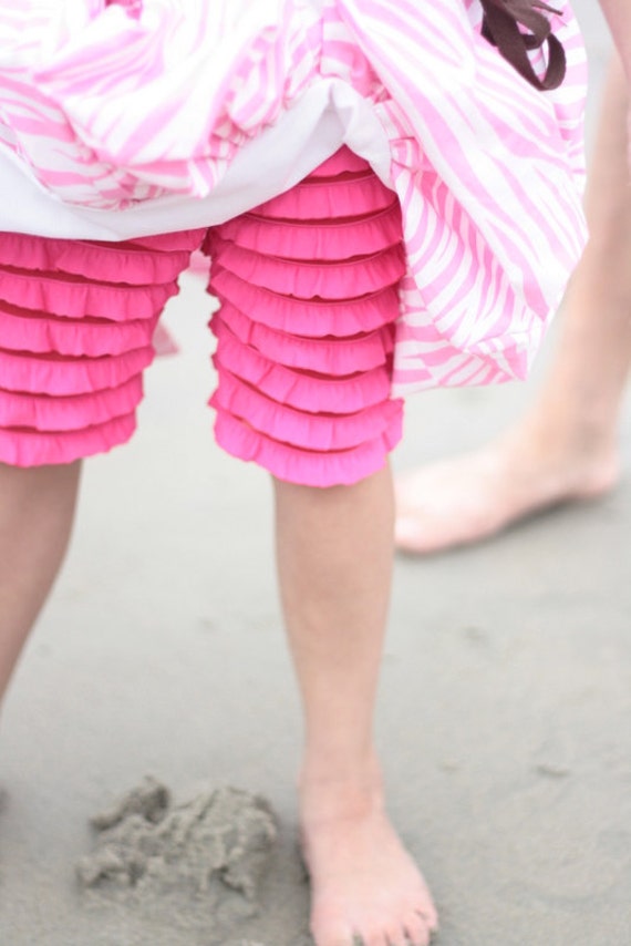 Hot Pink and Red Ruffle Biker Length Leggings by MySweetSunshine