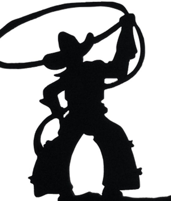 Cowboy with Lasso Catching his Ride Handmade Wood Silhouette