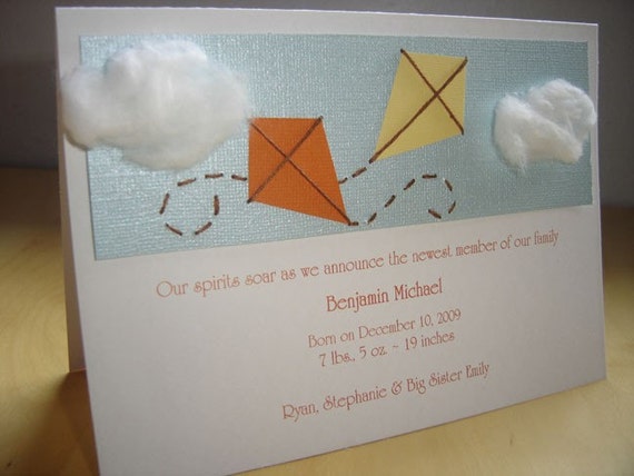 Flying High Kites Baby Announcement or Birthday Invitation