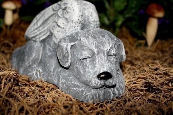 ANGEL DOG GARDEN STATUE Concrete Pet Memorial Puppy