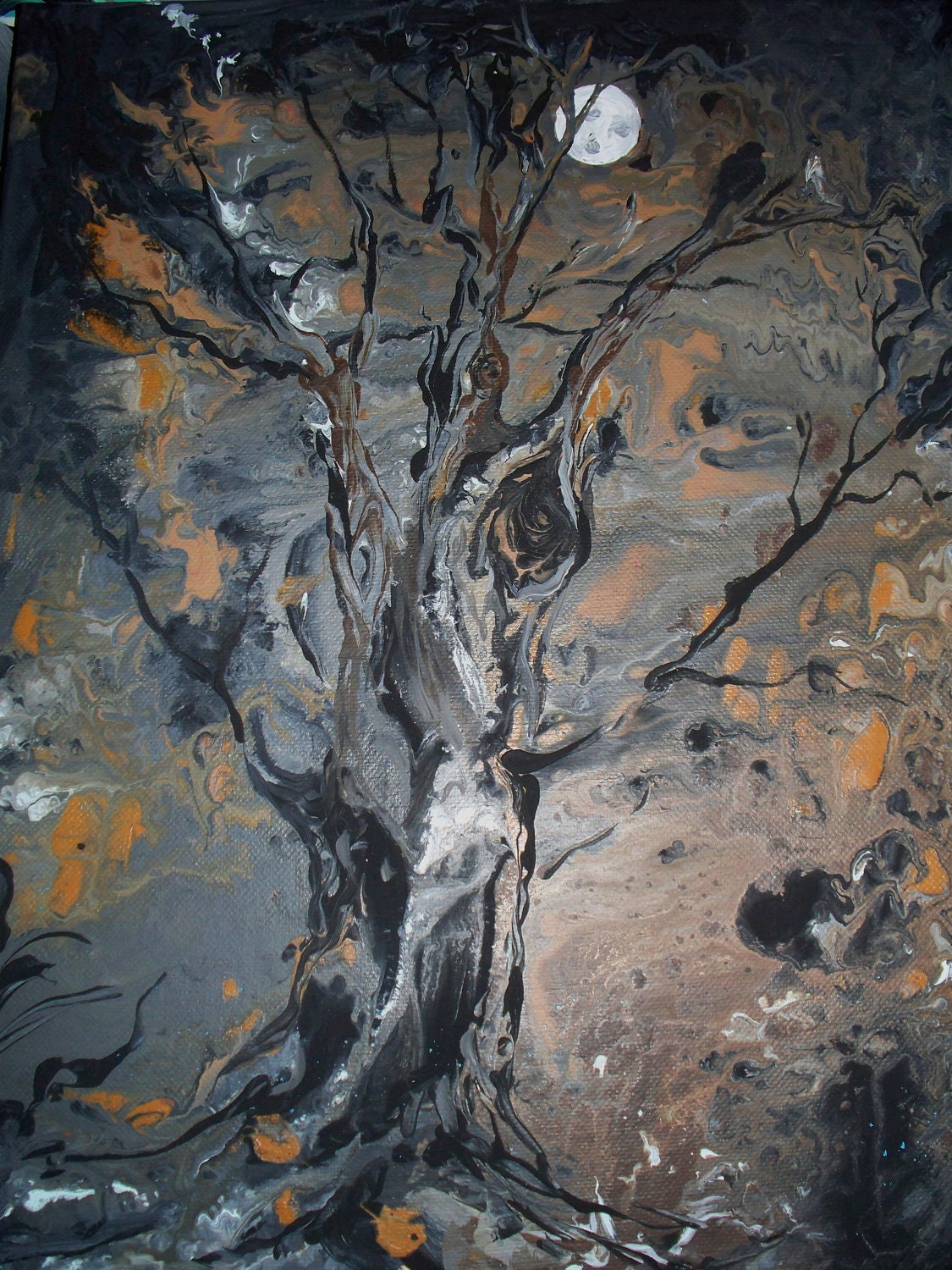 Halloween Moon & Tree by bclelandart on Etsy