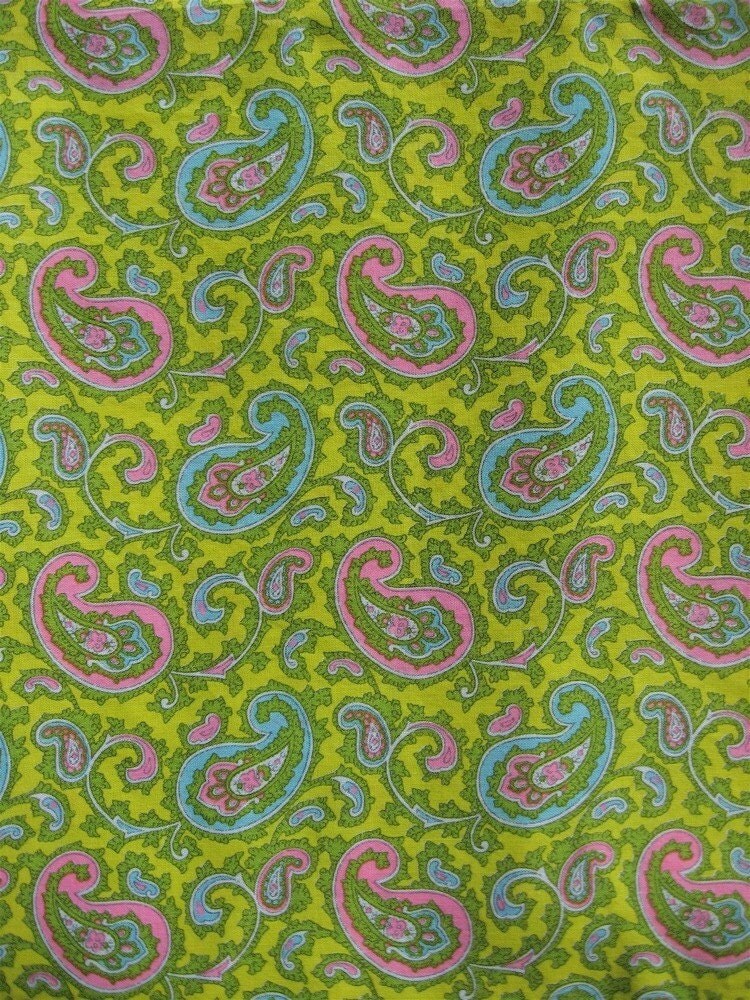 vintage paisley fabric yardage blue and pink by daisychainvintage
