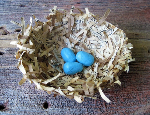 Items Similar To Paper Mache Bird Nest And Robin s Eggs Large Shabby 