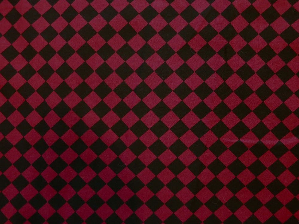 Vintage Burgundy Red and Black Diamond Pattern Cotton Fabric
