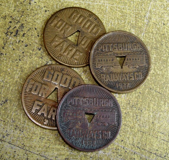 4 Antique 1922 Train Tokens Pittsburgh Pa