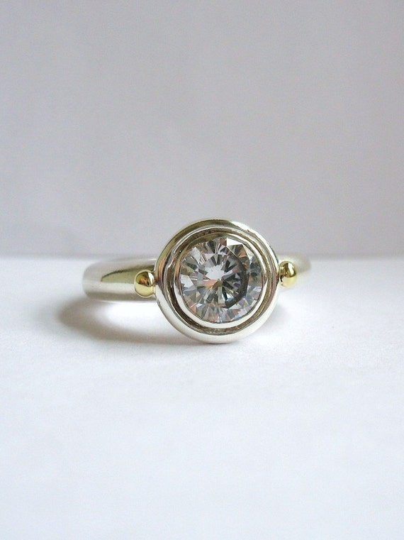 Items similar to Big Round Silver And Gold Solitaire Ring on Etsy