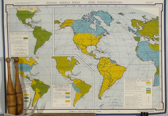 Vintage 1960s World Wall Map 3 x 4ft by ChaseAndScoutDesign