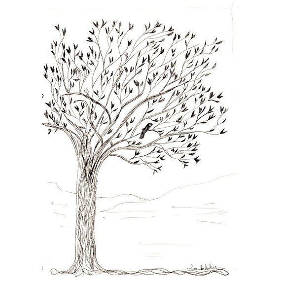 Items similar to Spring Tree: Original Drawing in Pen and Ink on Etsy