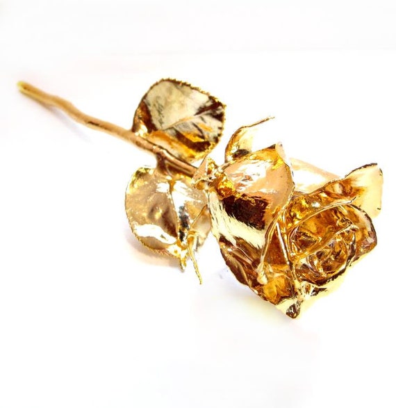 Vintage Gold Rose / 1980's 24K Gold Dipped Long Stem Rose