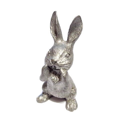 Vintage Pewter Rabbit / Signed Mini Miniature Pewter Metal
