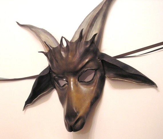 Billy Goat Gruff...Leather Goat Mask in Brown Grey Black and