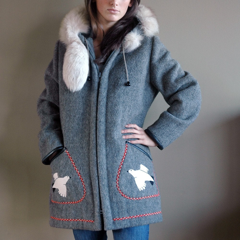 vintage James Bay gray wool eskimo PARKA by AtlasVintage on Etsy