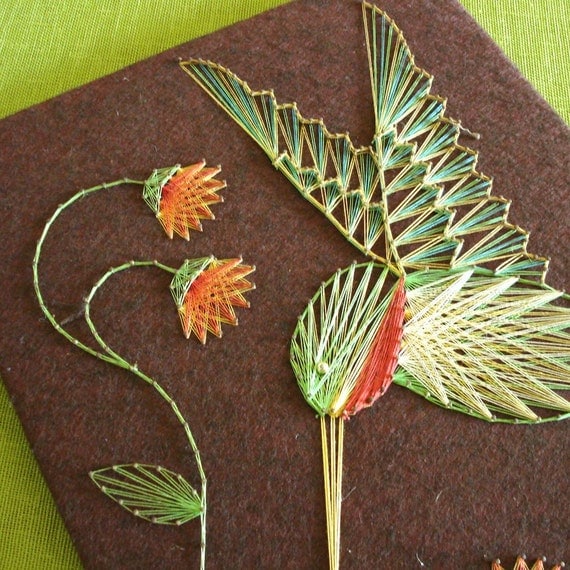 String Art hummingbird and flowers