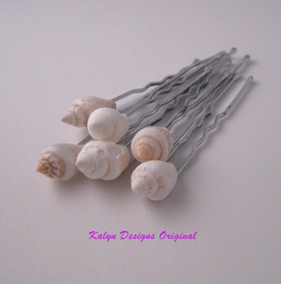 Items similar to White Nassa Seashell Hair Pins on Etsy