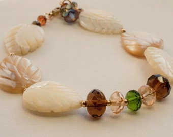 Textured Fall Leaf Gemstone Necklace