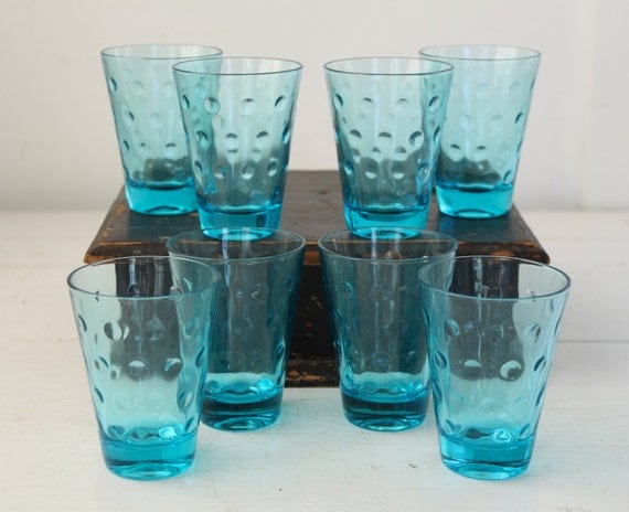 vintage turquoise drinking glasses. Set of 8 Hazel Ware capri