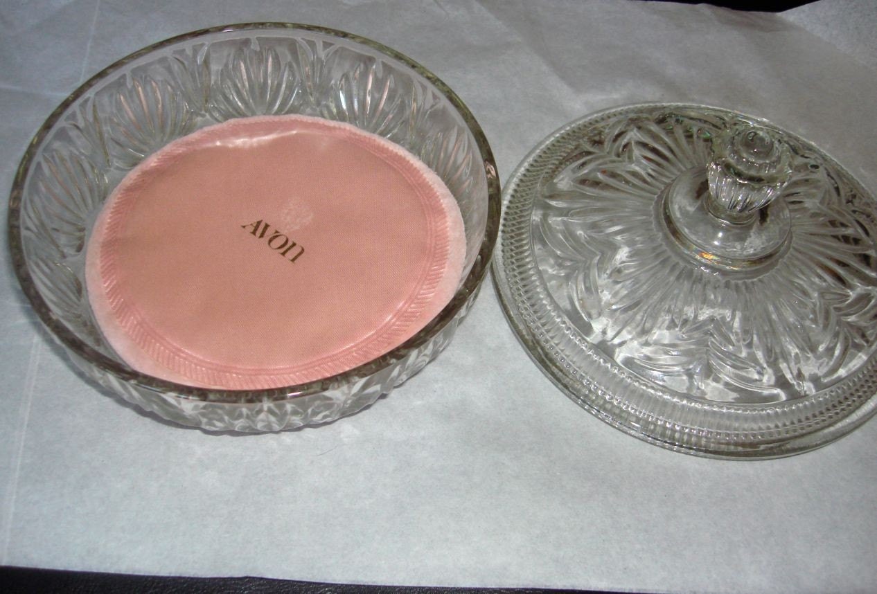 Vintage Avon Powder Dish with Powder Puff