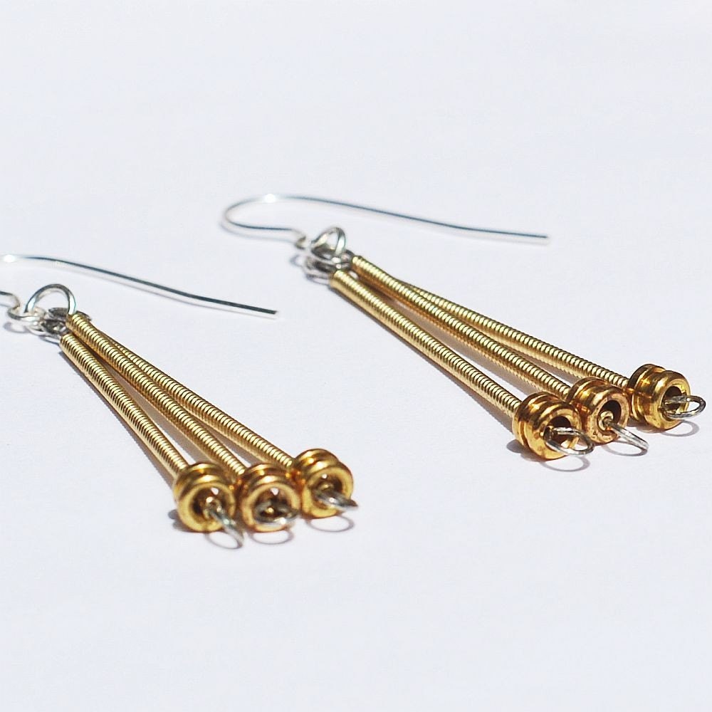 Guitar String Jewelry Upcycled Brass Ball End Drop Guitar