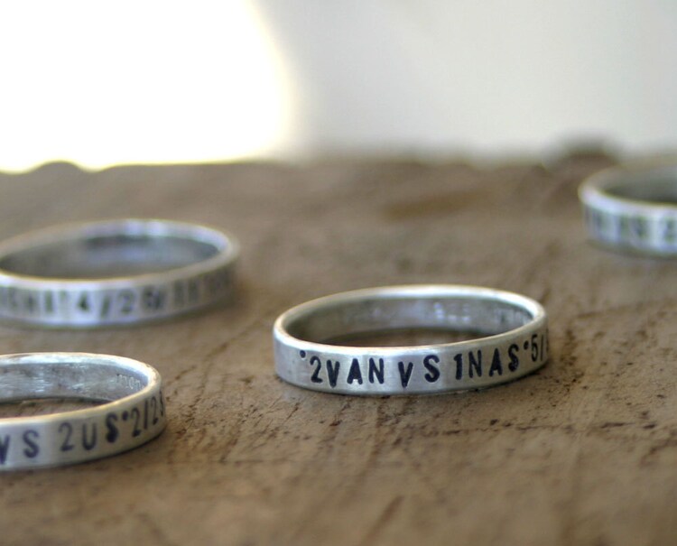 Custom stamped sterling silver band ring by monkeysalwayslook