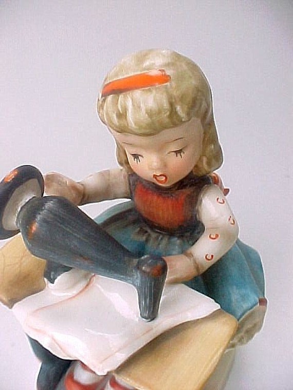 Adorable Napco Sewing Girl Figurine