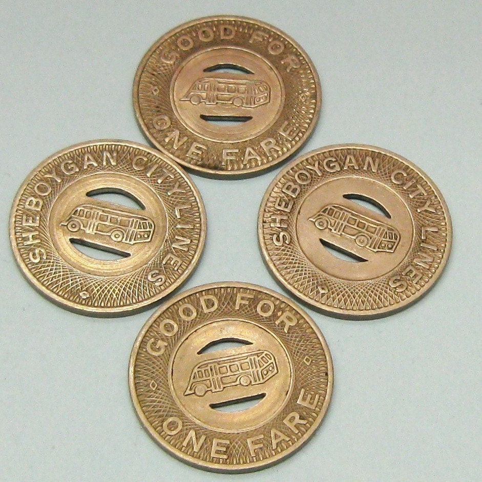 4 Vintage Transit Tokens Bus Tokens Sheboygan Bus Tokens