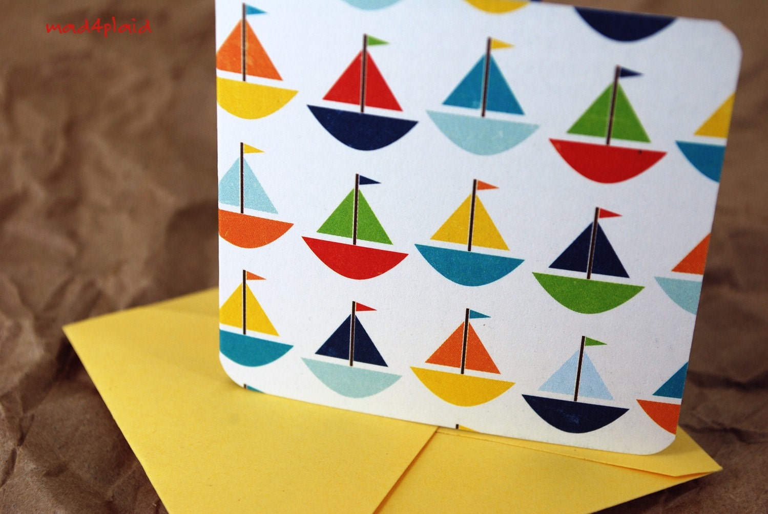 Blank Mini Card Set of 10 Cute Sailboat Design with