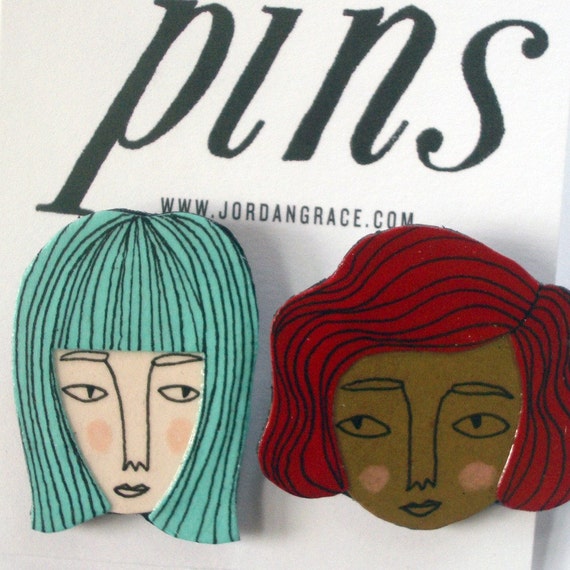 girly pins in spearmint & red