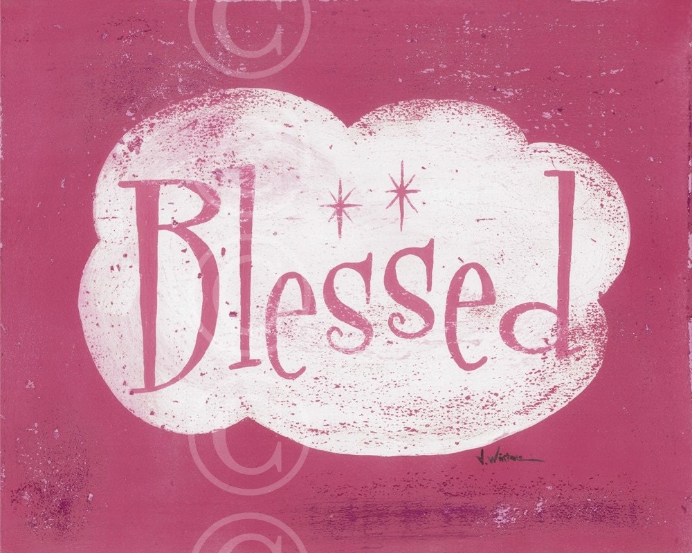 BLESSED word art fine art print 8x10 BERRY PINK