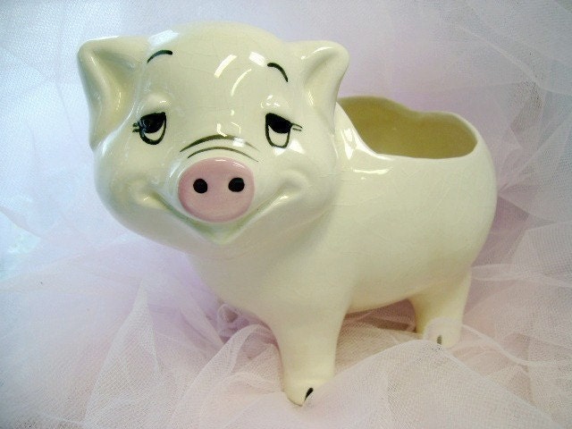 large pig planter vintage ceramic by ownbackyard on Etsy