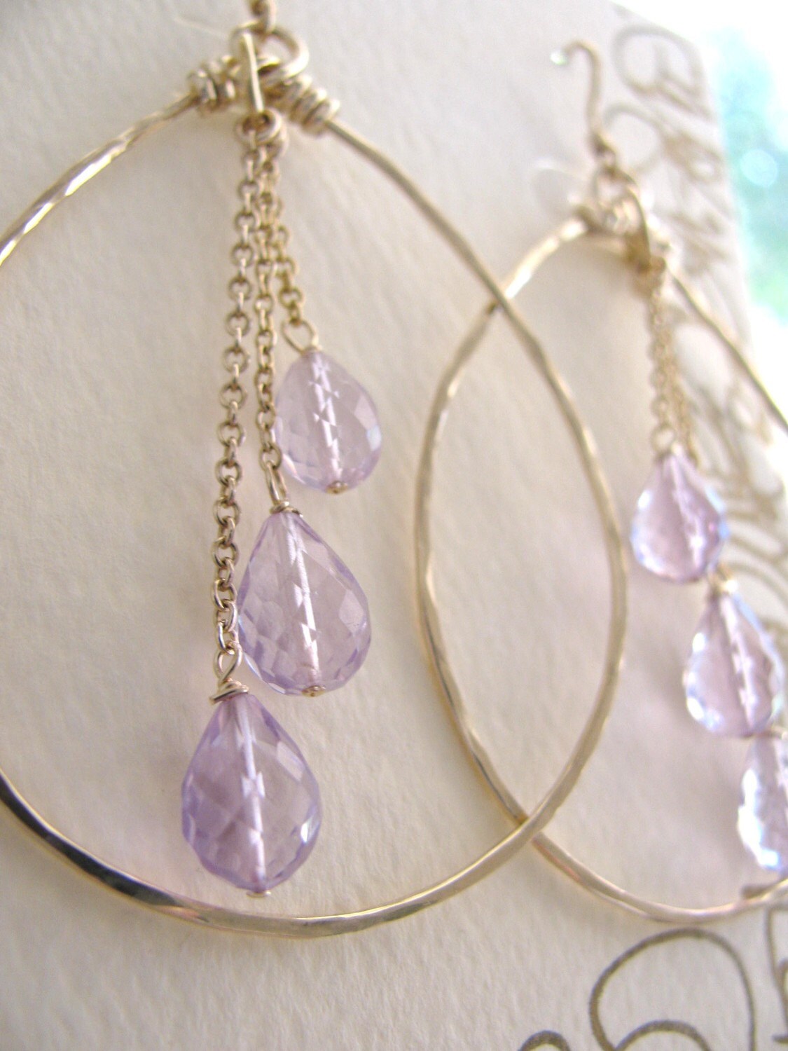 Light Amethyst Teardrop Hoops by eviejewelry on Etsy