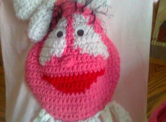 Yo Gabba Gabba Foofa crochet T shirt dress and matching Foofa