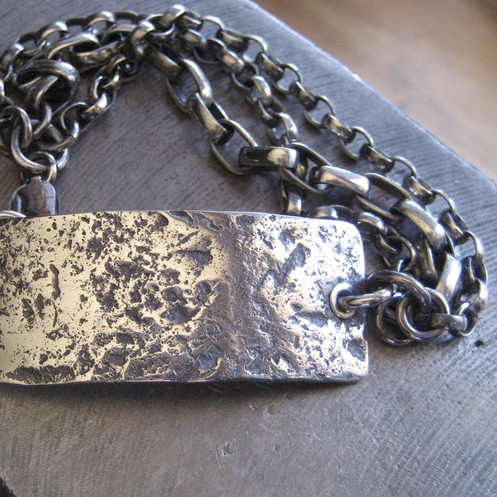 Sterling Silver Bracelet Rustic ID Tag Style