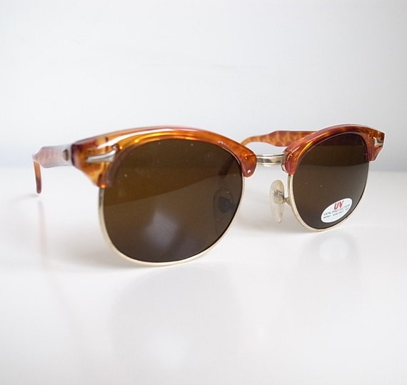 Vintage brown wayfarer half frame sunglasses metal detail